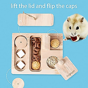 Augegel Guinea Pig Foraging Toys, 5 in 1 Hamsters Wooden Interactive Enrichment Toys,Rabbit Puzzle,Treat Dispenser for Small Animal Funny Toys, for Bunny, Chinchillas, Hamsters, Rats and Gerbils
