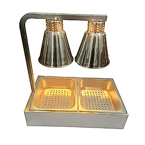 Portable French Fry Warmer Infrared Heat Lamp Warmer Food Holding Station with Dual Bulbs and Trays Commercial