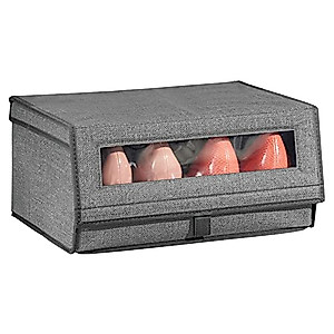 mDesign Large Fabric Closet Shoe Storage Box w/Clear Window - Shoe, Sandal, Sweater, Linen, Clothes Organizer - Boot Storage Solutions - Shoe Bin - Lido Collection, 8 Pack, Charcoal Gray