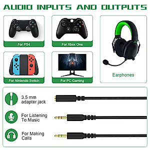 Koffmon Replacement Audio Cable Cord Wire with Y Splitter for Razer Kraken X/BlackShark V2 Pro/Razer Nari Headphone Gaming Headset Adapter to PC/Speaker/Headphone