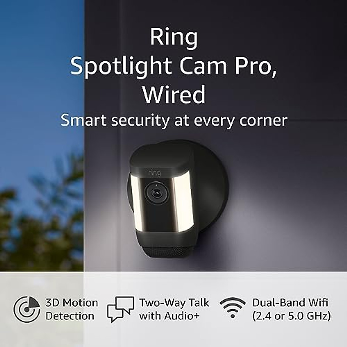 Ring Spotlight Cam Pro, Wired | 3D Motion Detection, Two-Way Talk with Audio+, and Dual-Band Wifi (2022 release) - Black