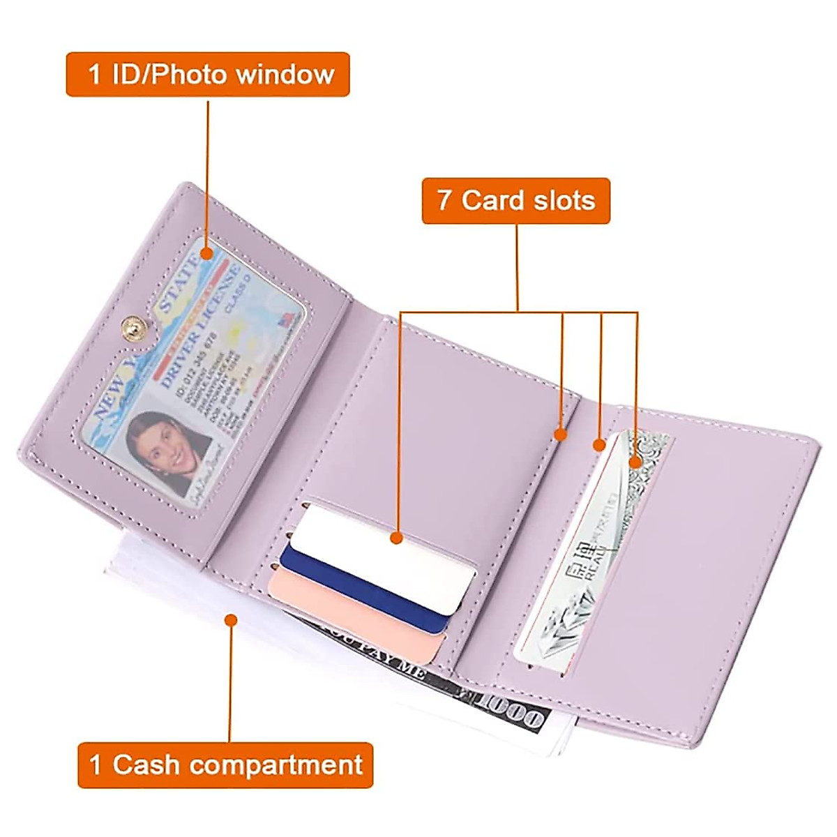 YaJaMa Cute Dinosaur Metal Badge Women Wallet PU Leather Small Slim Trifold Girls Credit Card Case Holder Organizer Purse with ID Window (Purple)