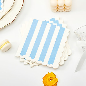 Crisky 100 Pcs Wavy Scalloped Blue Cocktail Napkins for Wedding, Engagement, Baby Shower, Birthday, Tea Party, Anniversary Party Decoration, 3-Ply (5x5)