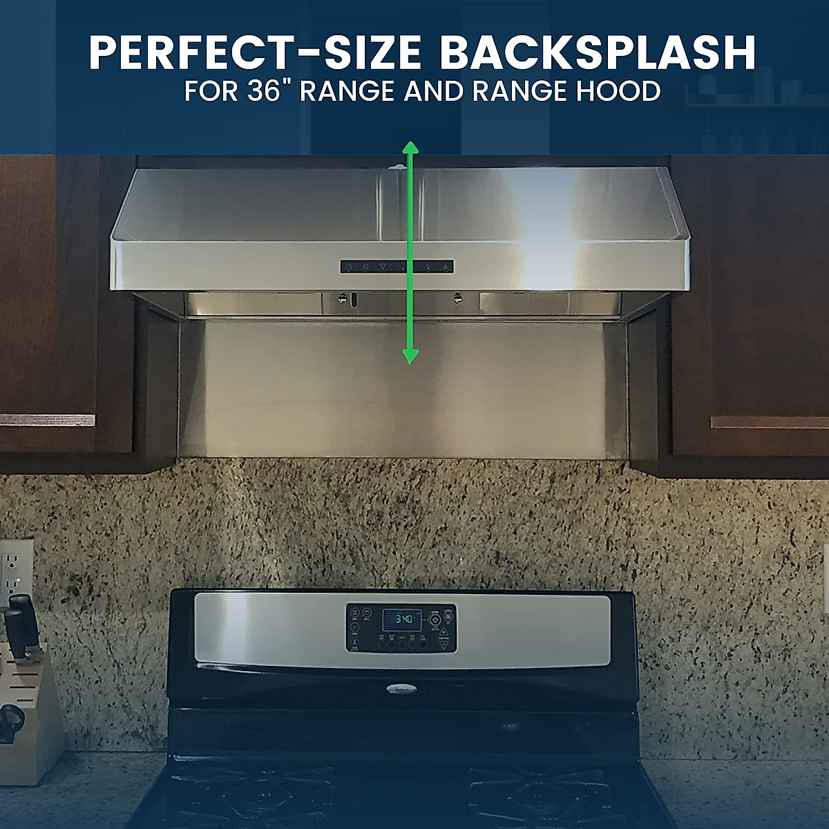 24" x 36" Reversible Metal Backsplash Matching screws | Compatible with Broan-NuTone SP3004 - Ultra Flat and Flushed Metal Panel Splatter Guard for Stovetop Easy Installation