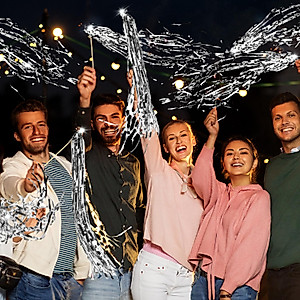 24pcs Lighted Wedding Wands Send off, LED Ribbon Stick with Shiny Foil Tinsel Glitter Hand Light up Streamers for Bridal Baby Shower Birthday Party Celebration (Silver)