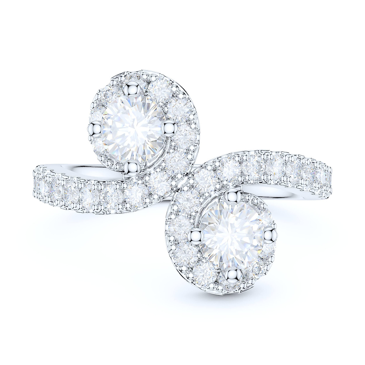 PRSTANI Sterling Silver Fashion Two Split Filigree Vine Simulated Round Brilliant Cut Diamond Halo Promise Engagement Ring (4.5)