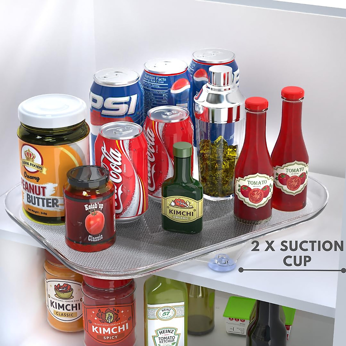 2PCS Kitchen Cabinet Organizer, Non-Skid 360 Rotating Lazy Susan, Pantry Organizers and Storage, Turntable for Refrigerator Organizing, Fridge Swivel Tray (10.2 X 13.8 inches),2pcs