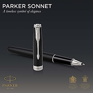 PARKER Sonnet Rollerball Pen, Matte Black Lacquer with Palladium Trim, Fine Point Black Ink (1931523), Matte Black and Chrome