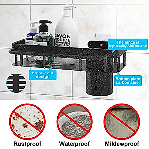 Misounda Shower Caddy Adhesive Shower Organizer Wall Mounted Shower Shelves with Storage Cup and Towel Bar No Drilling Bathroom Organizer Shower Storage for Dorm Bathroom Toilet Kitchen-Black