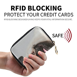 Oyihfvs Vey Cute Pug Dog Grey Credit Card Coin wallet, RFID Blocking Compact Women Leather Card Holder, Key Change Organizer, Zipper Purse Clutch Pouch Pocket, Multi 7, 4.7x3.1x0.8 Inch