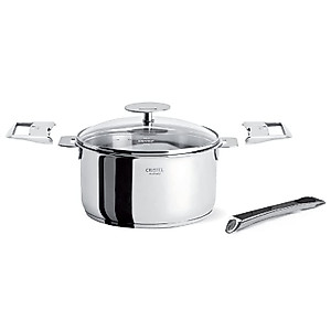 Cristel C14QMPKPPA Casteline Set with 1 qt Saucepan with Lid, long handle and 2 grips (5 Piece), Silver