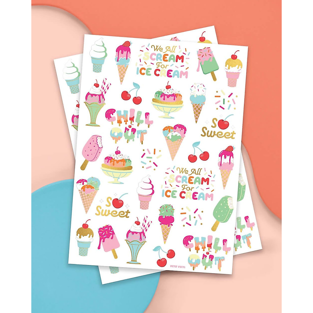 xo, Fetti Ice Cream Birthday Party Temporary Tattoos for Kids - 56 Glitter Styles | Dessert, Sweet Baby Shower Party Supplies, Arts and Crafts