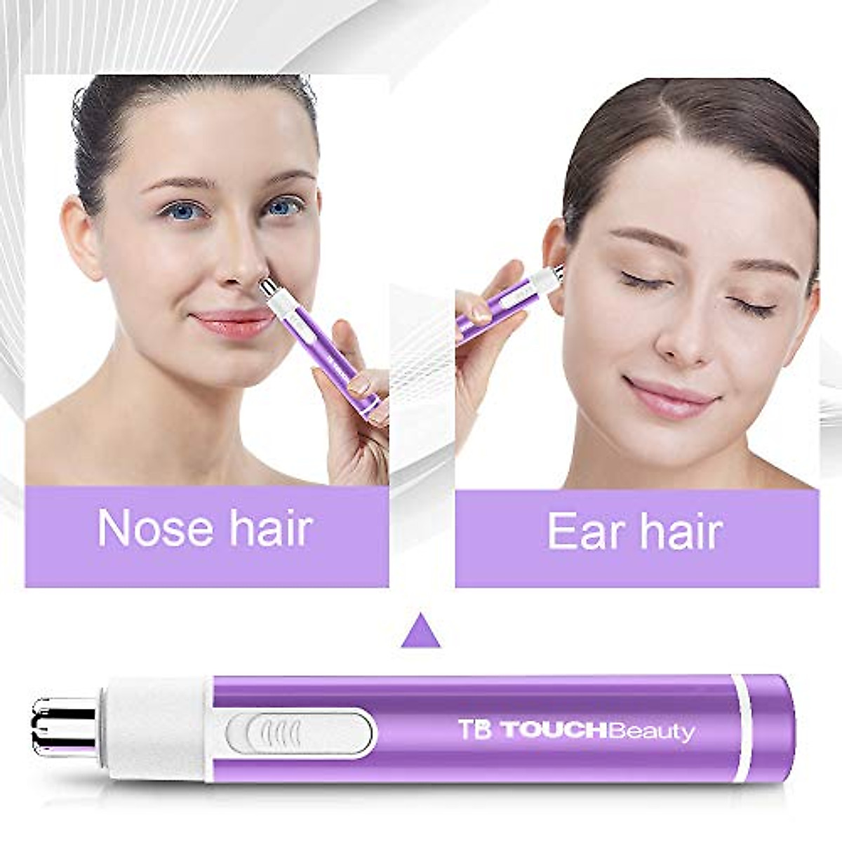 TOUCHBeauty Ear Nose Hair Trimmer for Women |Metal Cover, Safe Cutter System, Mini Pen-Sized, Battery Powered Violet Color 0656
