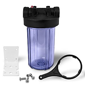 10 x 4.5" Housing Whole House Water Filtration System 1" Inlet/Outlet Brass Ports Pressure Relief Button, Meets NSF Standards & Regulations Compatible to BB-20B, 150233, 150235 (1 Set, Transparent)