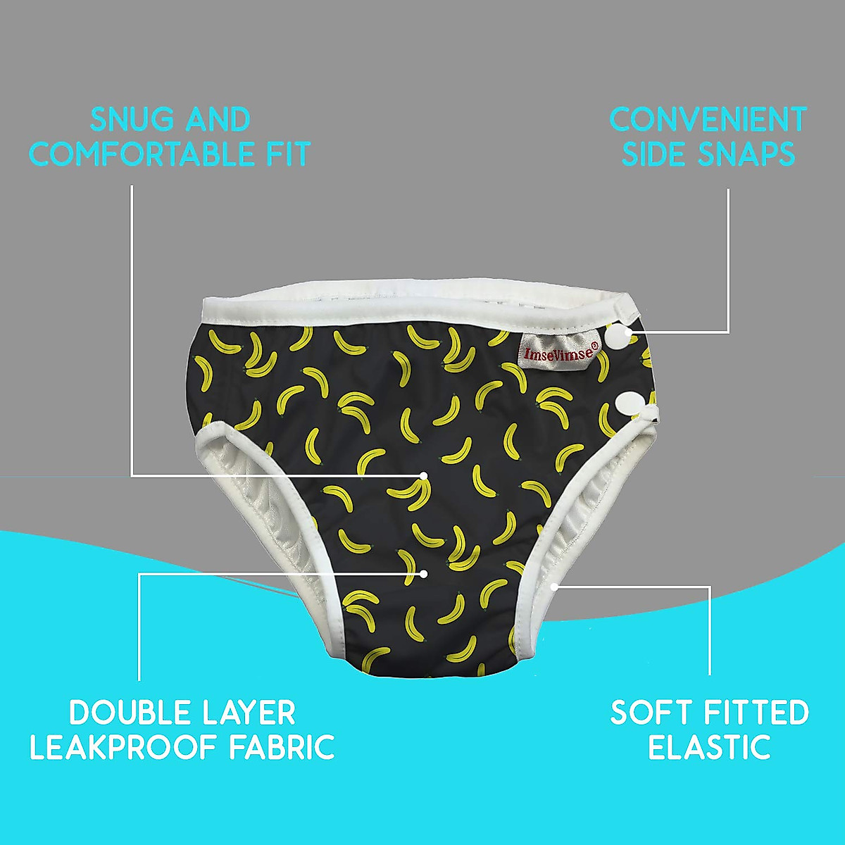 ImseVimse Eco Friendly Reusable Swim Diaper Made of Organic Cloth Sized for Infant to Toddler Boys - Black Banana, 2 Pack (XL 18-24M, 2T (24-31 lbs))