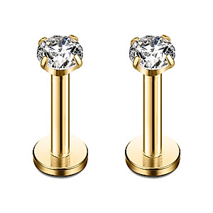 Ruifan 8PCS 16G 3mm Shiny Ball & Matte Ball & AB Crystal Ball & Clear CZ Labret Monroe Lip Ring Tragus Helix Earring Stud Barbell Piercing Jewelry 8mm - Gold