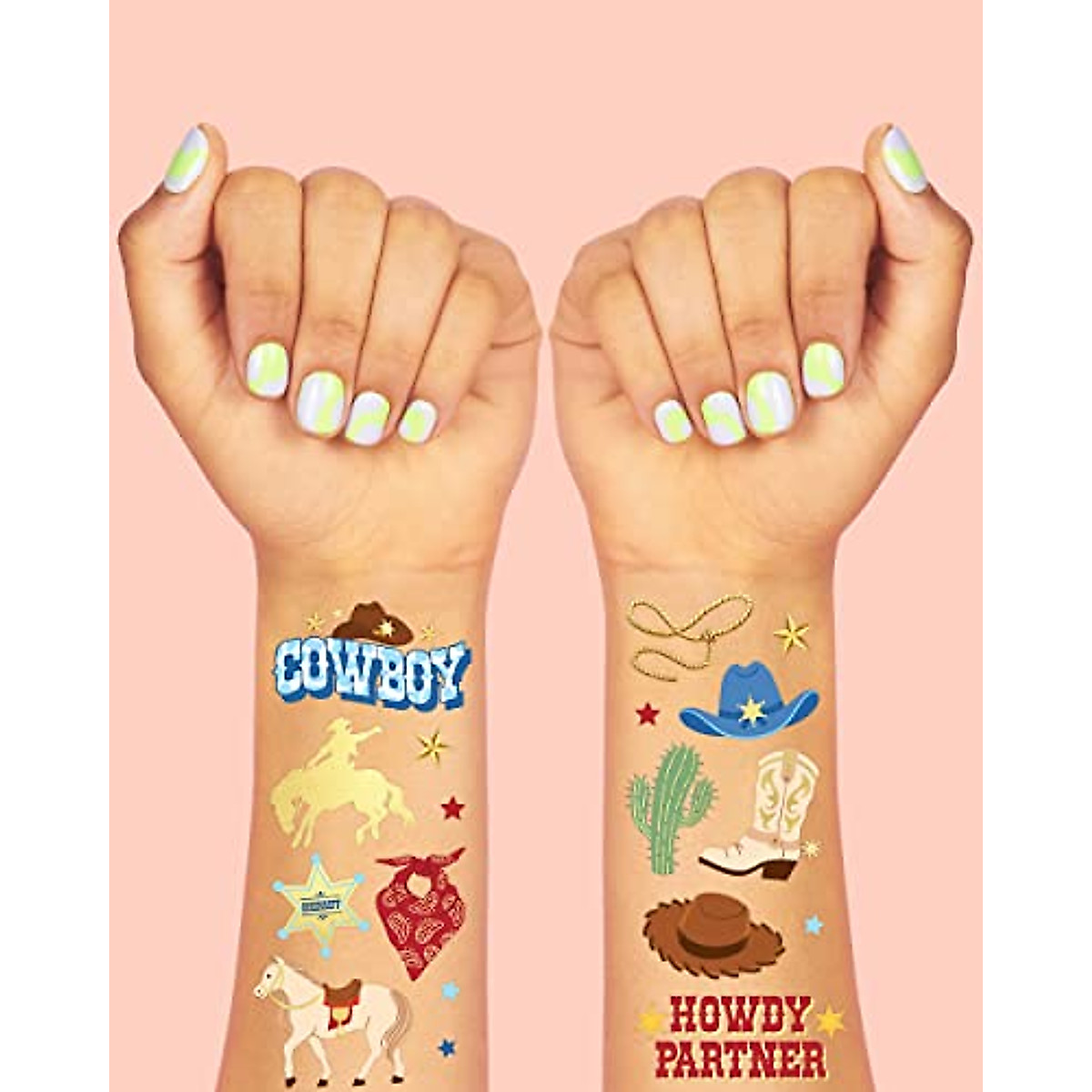 xo, Fetti Cowboy Temporary Tattoos for Kids- 52 Foil Styles | Rodeo, Boys Cowboy Crafts, Birthday Party Favors, Western Baby Shower Decorations