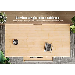 INNOVAR Bamboo Electric Standing Desk, 48×24 Inch Adjustable Desk with Keyboard Tray, Stand up Home Office Desk with Whole-Piece Board, White Frame/Bamboo Top