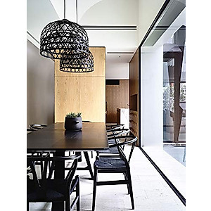 2xhome Set of 2 Wishbone Solid Wood Armchairs with Arms Open Y Back Farmhouse Dining Office Chairs with Woven Black Seat (Black)