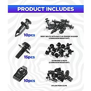35 PCS Engine Under Cover Splash Shield Guard Body Bolts, Splash Shield Guard Retainer Bumper Fender Liner Fastener Rivet Clips and Extruded U-Nuts Kit