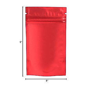 100 Translucent/Red Poly Resealable Stand Up Heat Sealable Reusable Pouch (6" x 9", Translucent/Red)