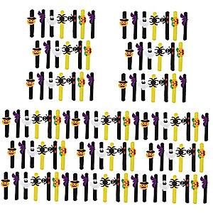 Mikikit 100 pcs Animal Spider Random or Band Treat Toys Bracelet Wristbands Slap D Pattern Favors Party Halloween Ghost Assorted Fillers Decorative for Bag Kids Bands Props Pumpkin Style