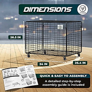 VITALOUS Ball Cart – Rolling Storage, Lockable Lid, Ball Cage for Garage or Gym, Sports Equipment Organizer, Multi Ball Storage, Metallic, Indoor and Outdoor