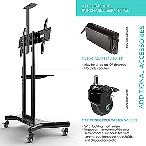 ONKRON Mobile TV Stand with Wheels Rolling TV Stand for 40-70 Inch LED LCD Flat or Curved Screen TVs up to 100 lbs - Height Adjustable TV Cart with Shelves - Portable TV Stand (TS1551) Black