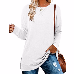 BETTE BOUTIK Cozy Long Sleeve Sweatshirt Women Side Slit Tunic Shirts for Women Sweatshirts for Women Dropped shoulder Tops for Women White Sweatshirt Woman White Large