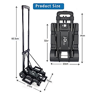 JMFOLD 70 lbs Folding Hand Truck,Lightweight Hand Truck Dolly with 2 Wheels& 2 Ropes,Portable Trolley,Folding Luggage Cart,Suitable for Airport,Travel,Moving,Office Use(Steel, Black)