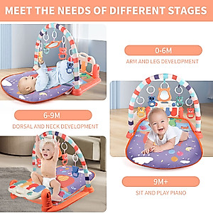 Baby Gym Play Mat, Kick and Play Piano Gym Mat for Infants, Tummy Time Mat Activity Center with Mirror for Newborn Toys 3-6-9 Months(Orange)