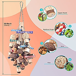 Bissap Large Parrot Chew Toys, 20.8in Bird Parrot Hanging Bite Wooden Blocks Cage Fun Toy for Macaw African Greys Cockatoo Eclectus Budgies Parakeet Cockatiel ect Large Medium Birds