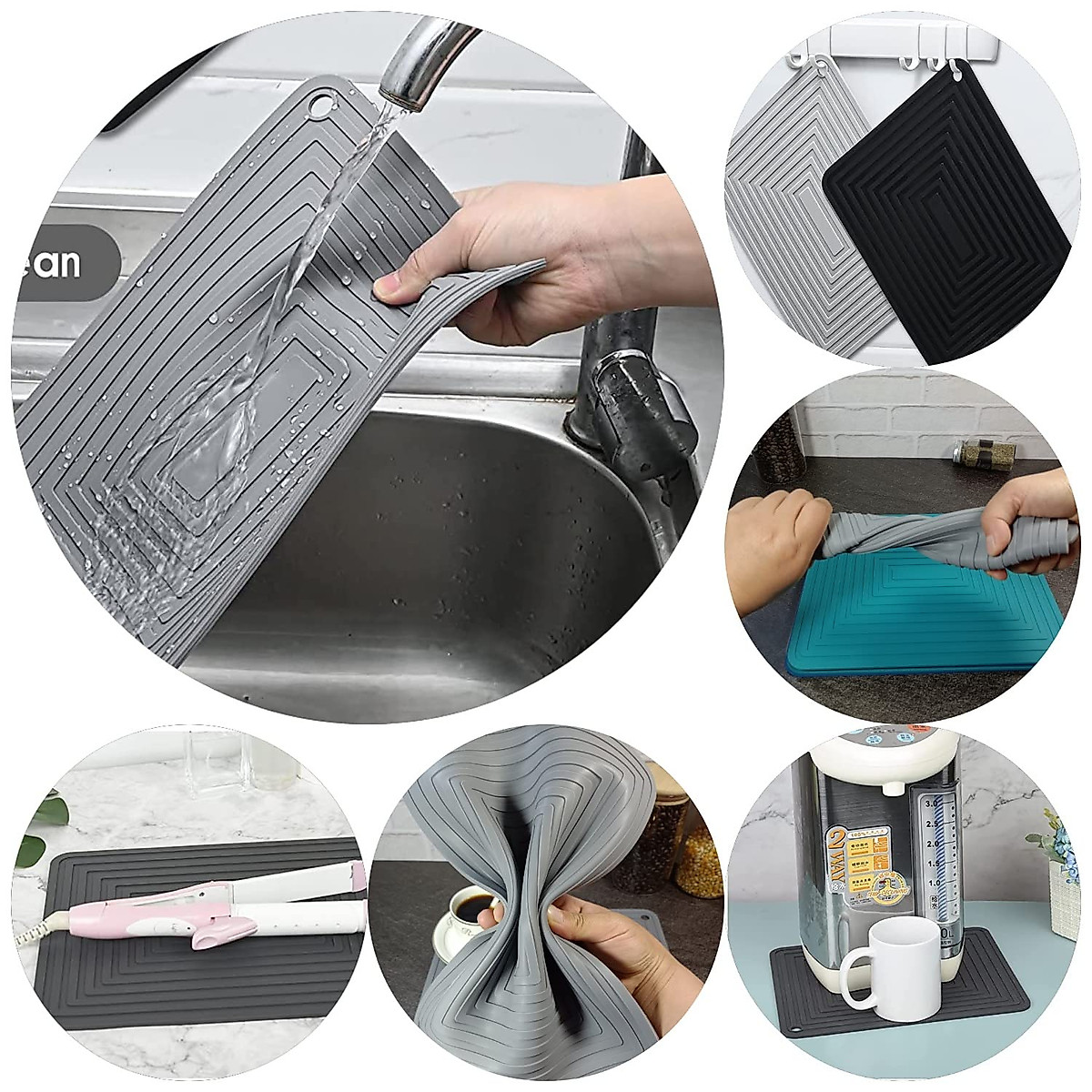 Hotsyang Silicone Trivets Mats for Hot Pots and Pans,Hot Dishes,Silicone Trivets for Kitchen Counter Heat Resistant,Large Silicone Trivets Mats Set About9 X12,Grey Silicone Hot Pads for Kitchen Table