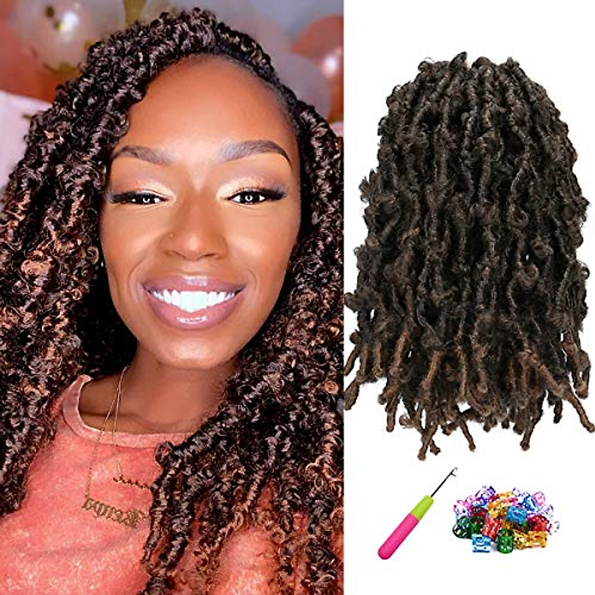 6 Packs Butterfly Locs Crochet Hair 10 Inch Pre-looped Bob Distressed Locs Soft Faux Locs Crochet Braids Butterfly Loc Twist Braiding Hair Synthetic Hair Extensions for Women(12Strands/Pack;T30#)