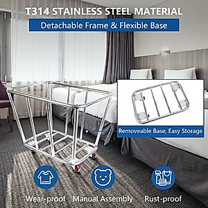 Commercial Laundry Cart with 4 in Wheels Heavy Duty Large Laundry Basket Trucks 10 Bushel (350L) Large Industrial Rolling Laundry Cart Hamper with Removable Liner Bag 260 LBS Weight Capacity