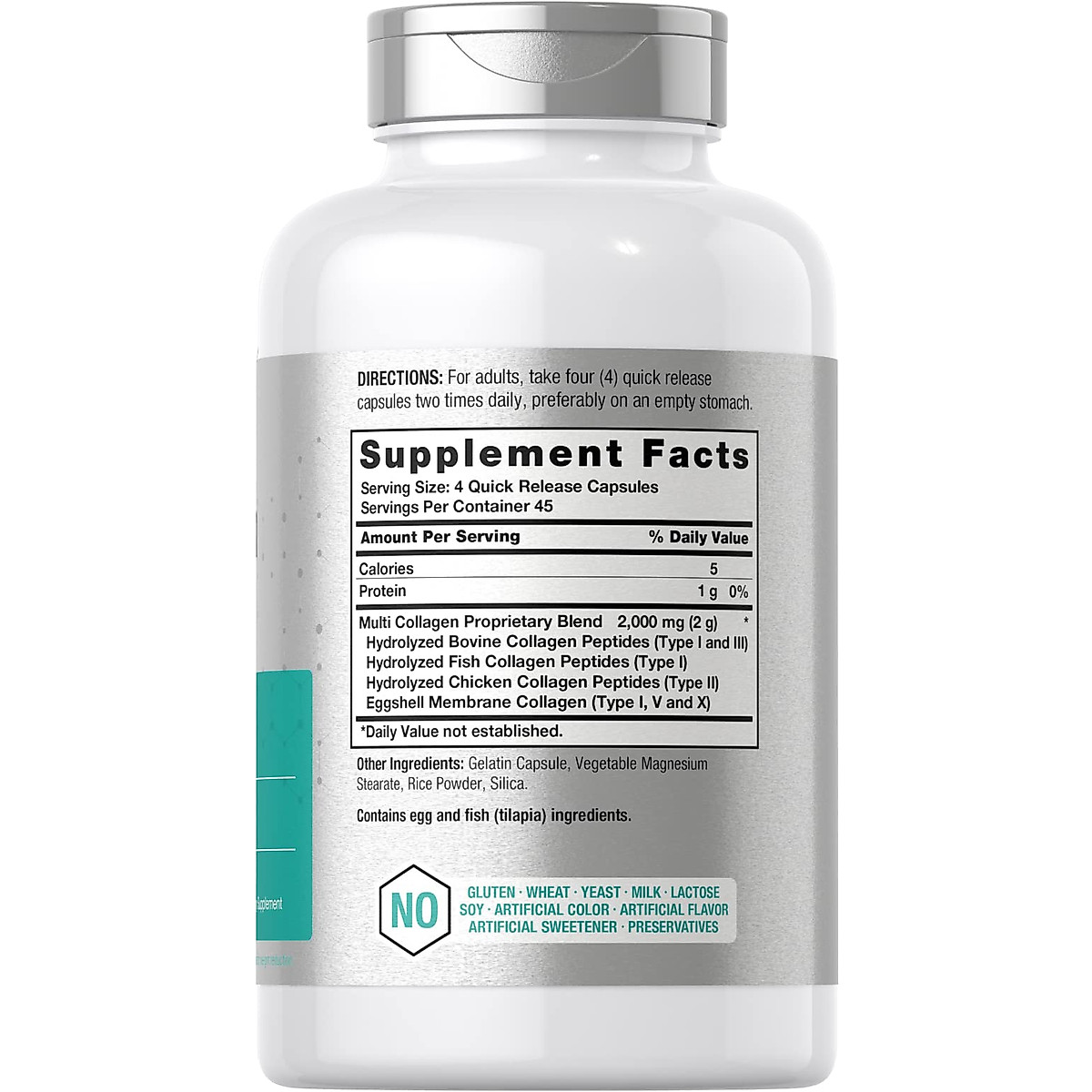 Horbäach Multi Collagen Protein 2000 mg | 180 Capsules | Type I, II, III, V, X | Keto & Paleo Friendly, Gluten Free Supplement