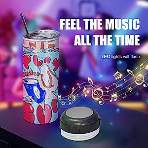 Icesip 12 Pack Music Speaker Tumbler, 20 oz Sublimation Tumbler Skinny Straight Double Wall Music Speaker Tumbler Cup with Straw Lid & USB Charging Cable Balck