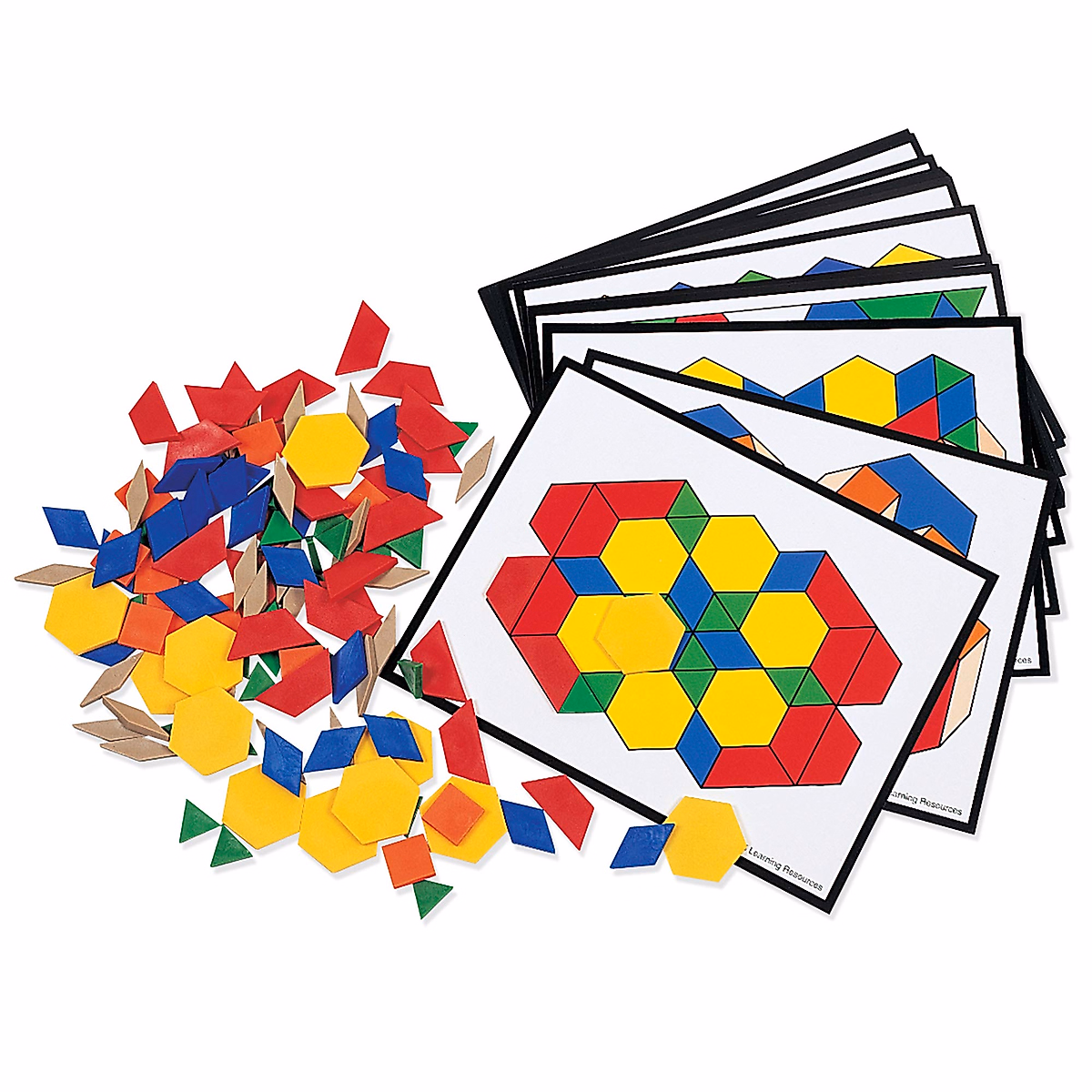Learning Resources Pattern Block Activity Pack, Pattern Block Cards for Kids, Geometric Shapes, 142 Pieces, Ages 7+