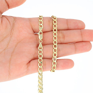 Nuragold 10k Yellow Gold 5.5mm Cuban Curb Link Chain Bracelet, Mens Womens Jewelry 7" 7.5" 8" 8.5" 9"
