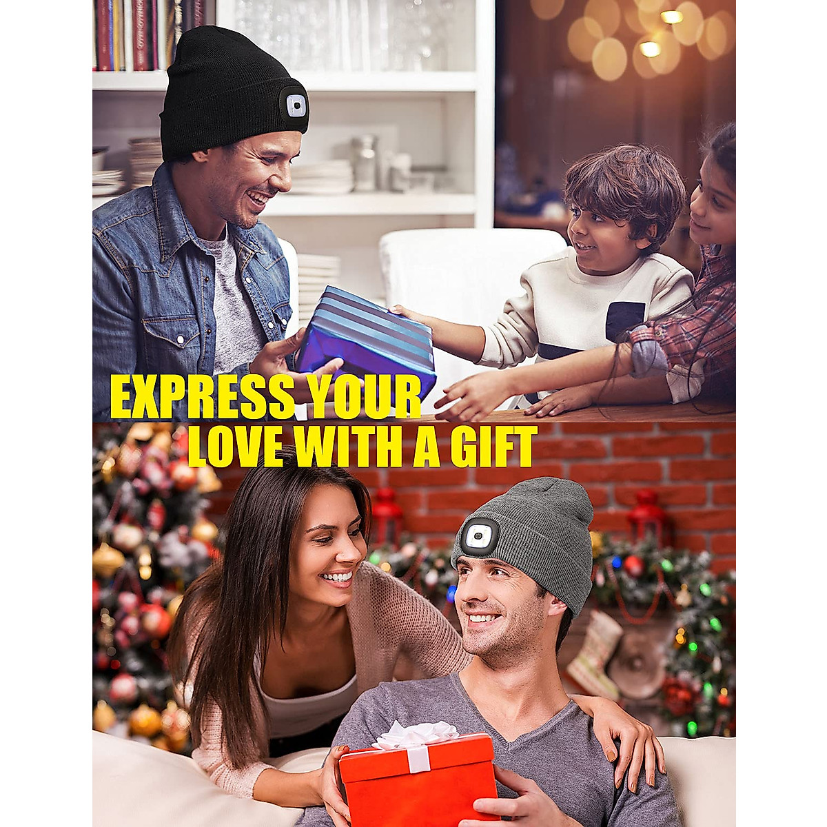 Unisex LED Beanie with Light, USB Rechargeable Hands Free LED Headlamp Hat, Knitted Night Light Beanie Cap Flashlight Hat, Men Gifts for Dad Father Husband (Navy Blue)