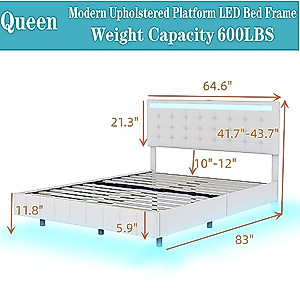 Gustonhon Queen Floating Bed Frame with LED Lights and USB Charging Bed for Modern Space,Upholstered PU Platform LED Bed with Headboard,No Box Spring Needed, Noise Free, Easy Assembly (White)