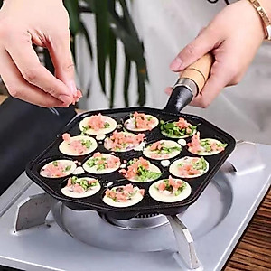 Takoyaki Grill Pan 14 Holes Nonstick Cast Iron Octopus Meat Balls Molds Maker with Detachable Handle, Pancake Balls Desserts Skillet for Induction Cooker, Gas Stove