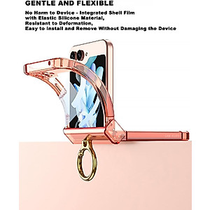 TECHY for Samsung Z Flip 5 Case with Hinge Protection, Galaxy Z Flip 5 Clear Airbag Case with Ring Stand Built-in Screen Protector Protective Cover for Samsung Galaxy Z Flip 5, Clear Blue