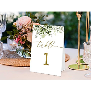 Muruseni Wedding Table Numbers 1-20, Green Leaves Wedding Decor, 4x6 Standing Sign Self-Standing Table Numbers for Bridal Showers, Baby Showers, Special Event, Reception & Decorations