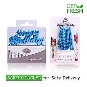GET FRESH Blue Birthday Cake Candles Set – 10-Pack Spiral Candles and Happy Birthday Letter Candles Cake Topper – Metallic Bday Candles and Candles Cake Decoration – Glitter Blue Birth-Day Candles