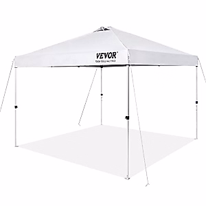 VEVOR Pop Up Canopy Tent, 10 x 10 ft, 250 D PU Silver Coated Tarp, with Portable Roller Bag and 4 Sandbags, Waterproof and Sun Shelter Gazebo for Outdoor Party, Camping, Commercial Events, White