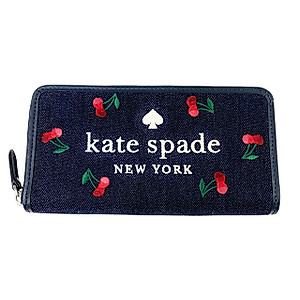 Kate Spade New York Ella Large Cherry Embroidered Denim Continental Wallet