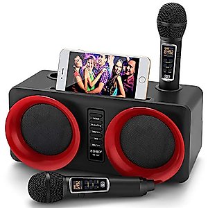 ALPOWL Karaoke Machine for Kids Adults with 2 UHF Wireless Microphone, Portable Bluetooth Speaker PA System with LED Lights for Home Party, Wedding, Church, Picnic, Outdoor/Indoor (Black I)