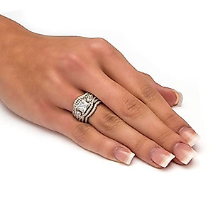 PalmBeach Platinum-plated Sterling Silver Princess Cut Cubic Zirconia 3 Piece Highway Bridal Ring Set Sizes 6-10 Size 10