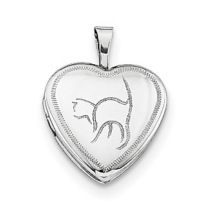 IceCarats 925 Sterling Silver Cat Heart Love Personalized Photo Locket Chain Necklace